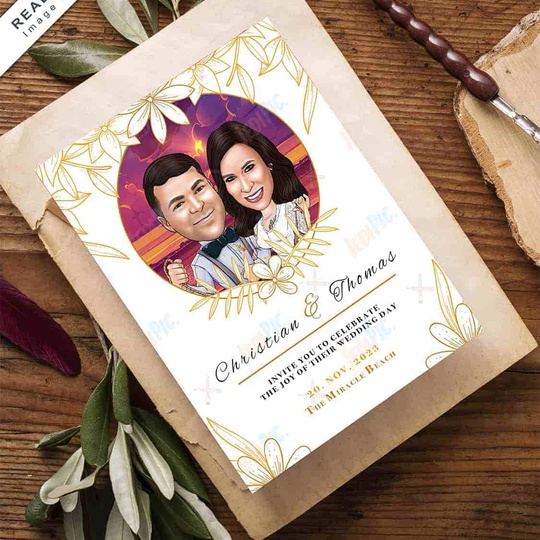 Elegant Custom Wedding Invitation with Couple's Portrait - Personalized ...