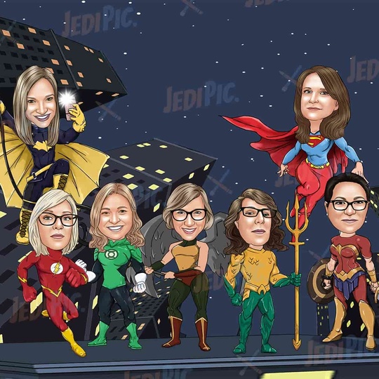 Custom Group Drawing - As Superheroes in Color Style | JediPic