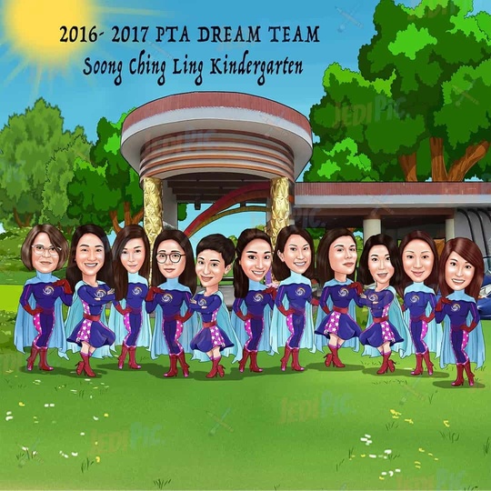 Superheroes Group Caricature - Custom Artwork for Heroic Teams | JediPic