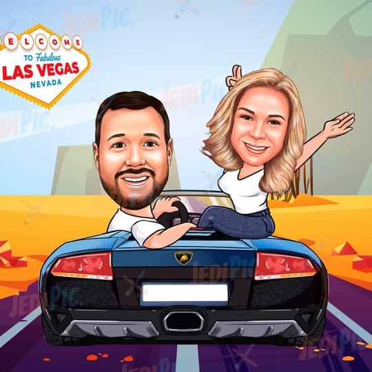 Couple in Car Cartoon Caricature | JediPic