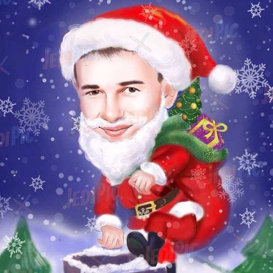 Personalized Christmas Caricature with Custom Background - Festive ...