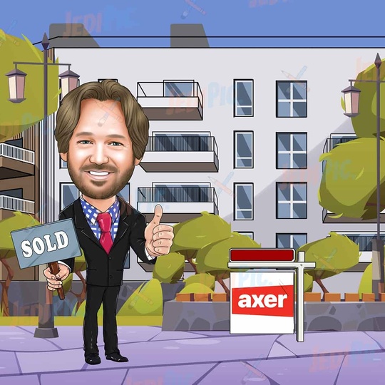 Realtor with Sold Sign and Business Info - Custom Realtor Cartoon ...