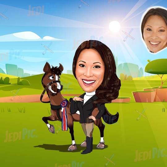 Personalized Girl Riding Horse Cartoon Caricature - Custom Artwork for ...