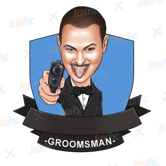 Groomsmen Drawing - In Suit with Props | JediPic