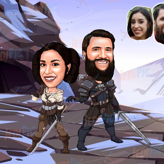 Witcher Couple Cartoon Portrait | JediPic