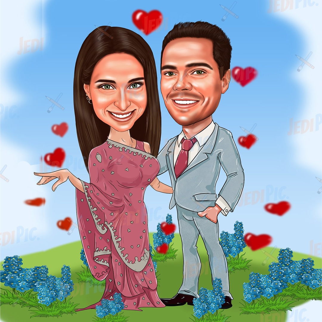 Funny Wedding Couple Caricature