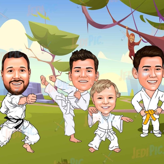 Personalized Karate Cartoon Portrait in Kimono - Custom Artwork for ...