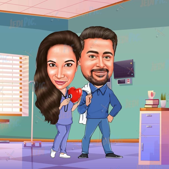 Cardiologists Cartoon Caricature Gift - Celebrating Heart Heroes | JediPic