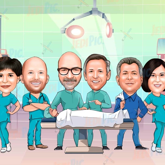 Medical Care Nurse Group Cartoon Portrait with Custom Background ...