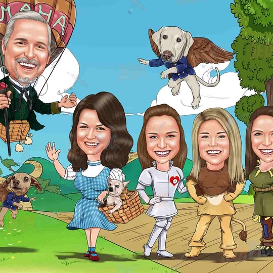 Wizard Magician Family Caricature | JediPic