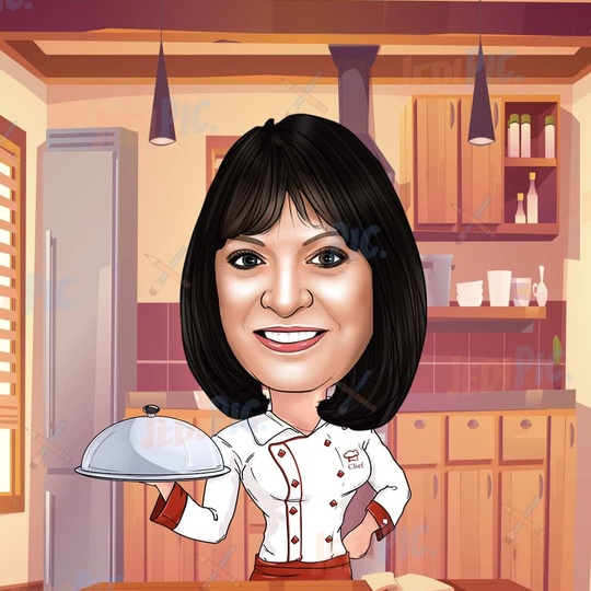 Customized Chef Mom Caricature - Celebrate Your Culinary Mom | JediPic