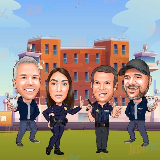 Police Officers Group Drawing with Custom Background - Unique Art Piece ...