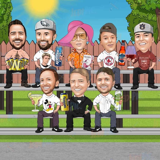 Custom Group Cartoon Portrait - Vibrant Colored Style Artwork | JediPic